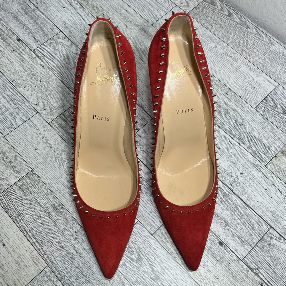 Christian Louboutin Red Suede Anjalina Spike Trim Poi… - Gem
